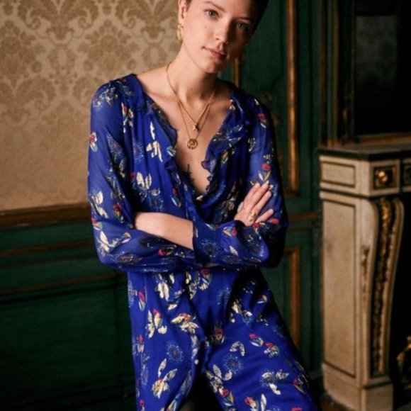 Sezane | Dresses | Sezane Adele Dress In Lurex Electric Blue Flower ...